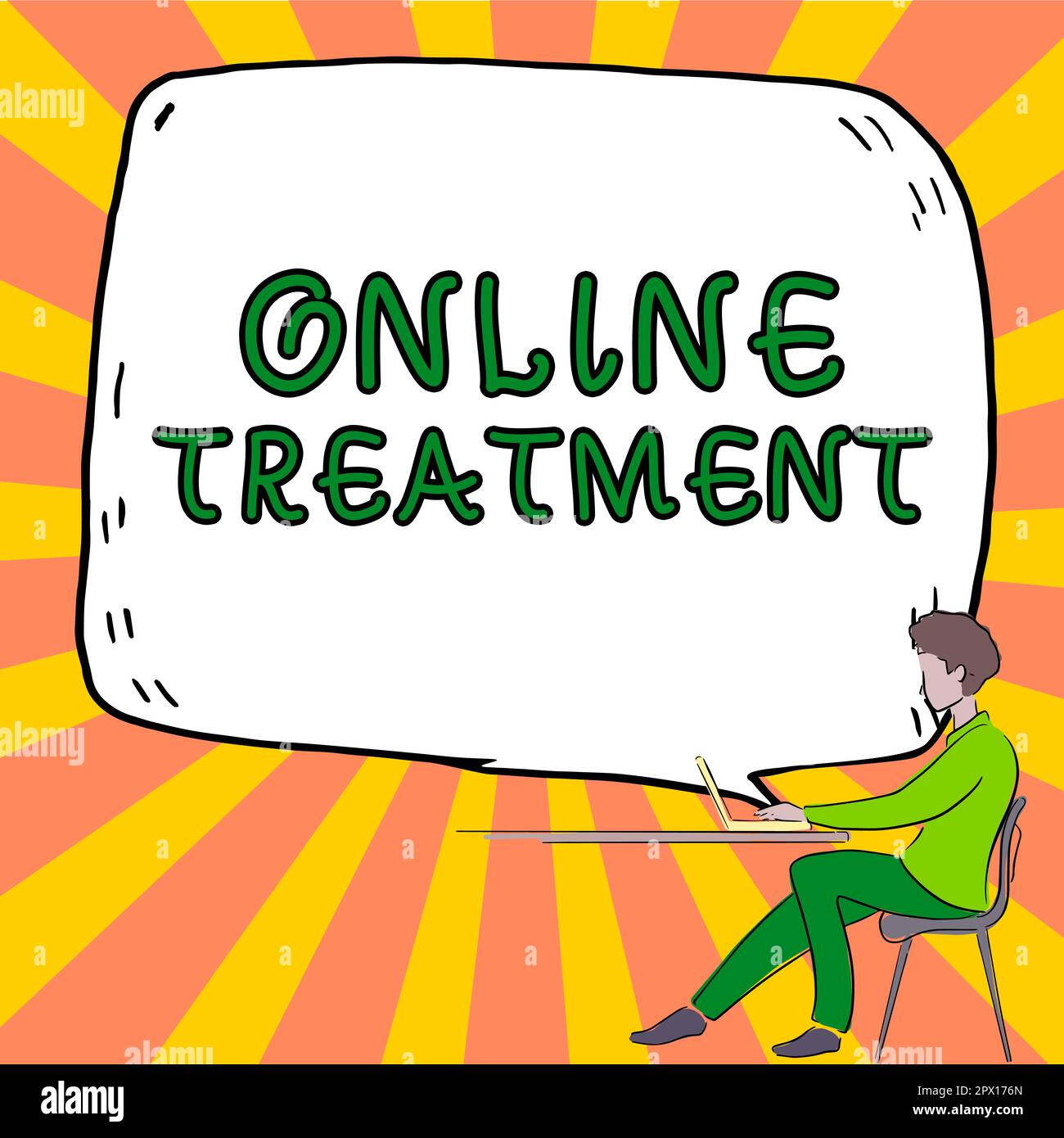 Text caption presenting Online Treatment, Conceptual photo delivery of ...