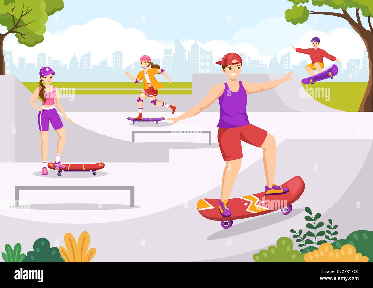 Skateboard Illustration with Skateboarders Jump using Board on ...