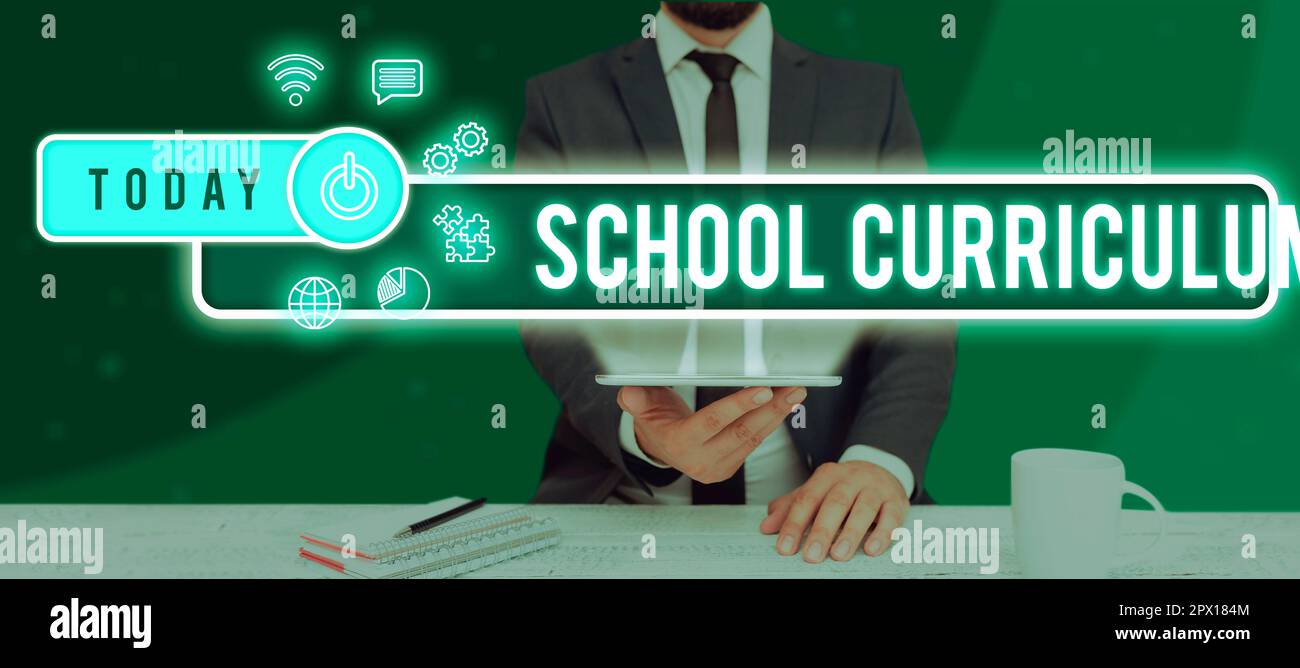 Hand writing sign School Curriculum, Business overview designed to ...