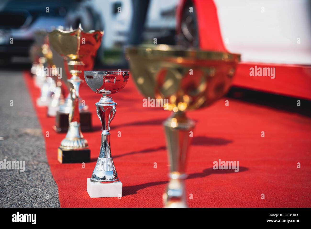 close up perspective view of golden and silver trophy standing on ...