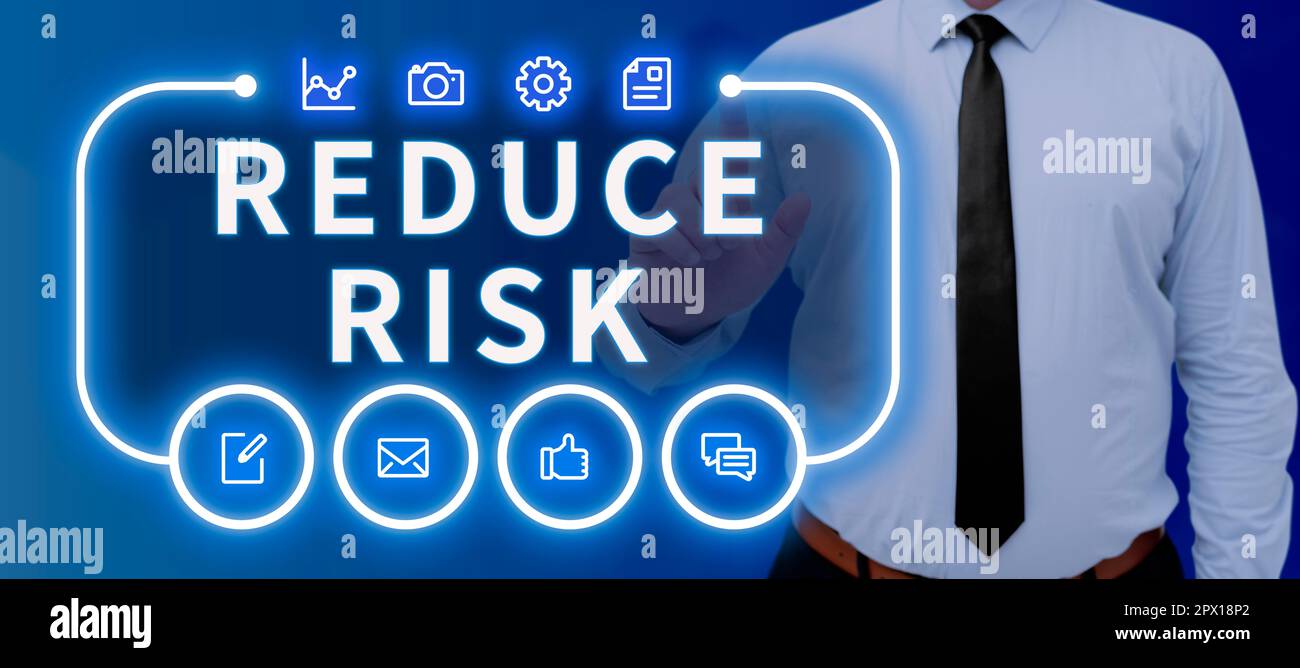 Hand writing sign Reduce Risk, Business approach lessen the potential ...