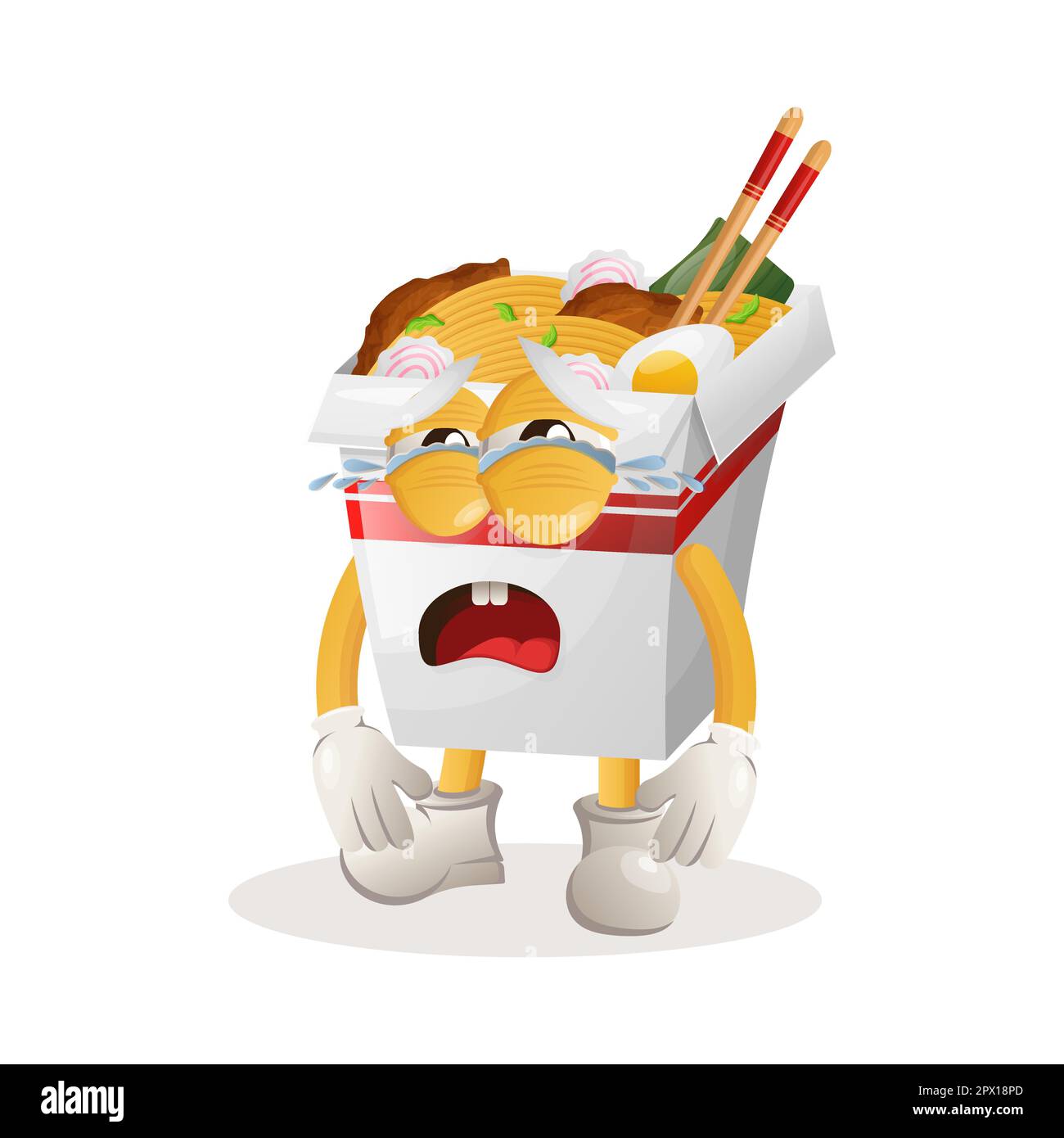 Cute ramen mascot crying. Perfect for food store, small business or e ...