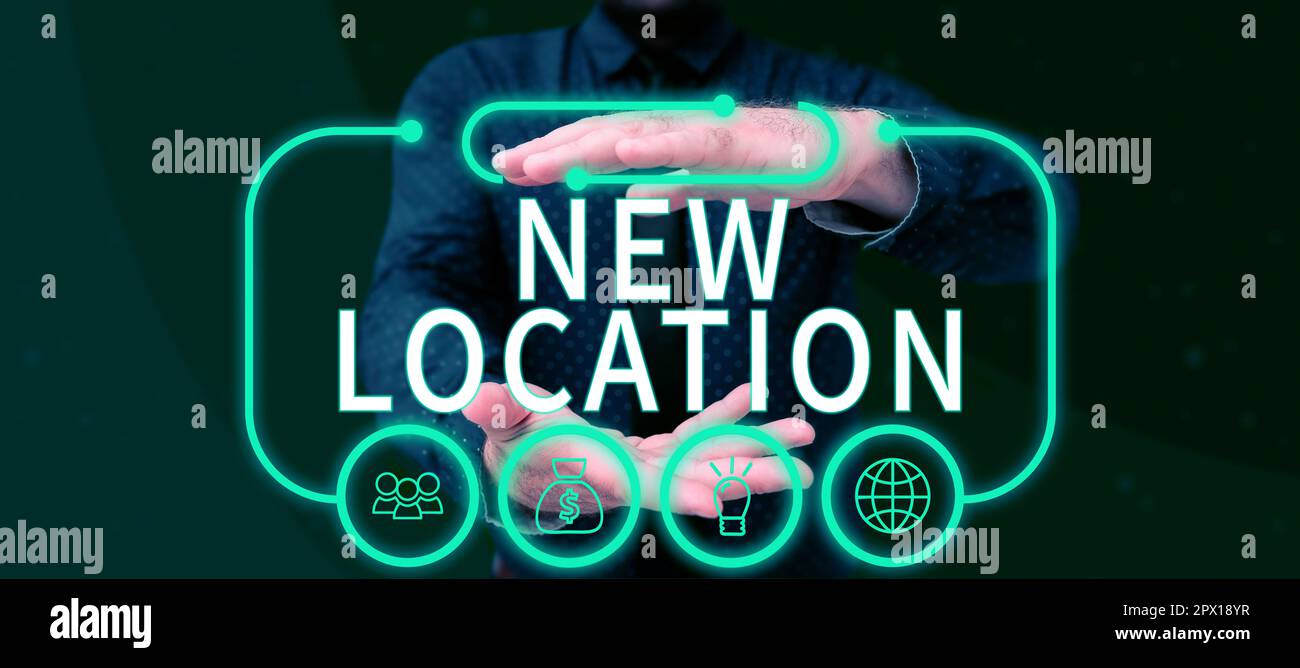 Text caption presenting New Location, Business showcase Get located on ...