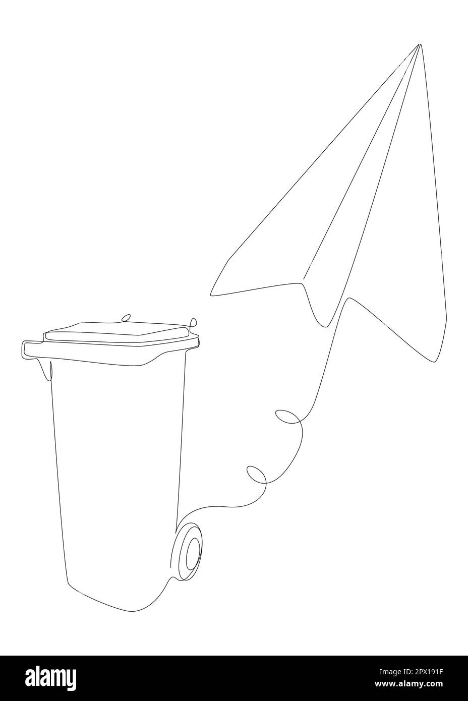 One continuous line of Paper Airplane with Garbage Bin. Thin Line ...