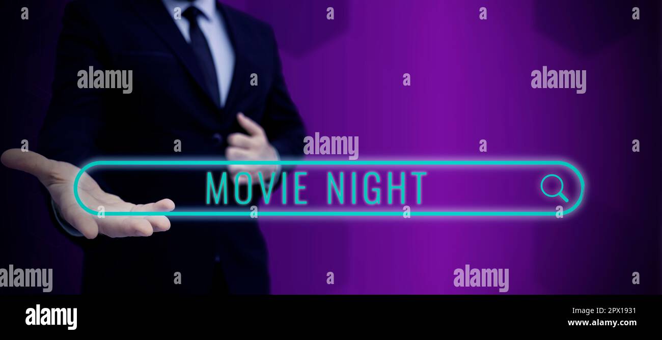 Hand writing sign Movie Night, Concept meaning Casual informal reunion ...