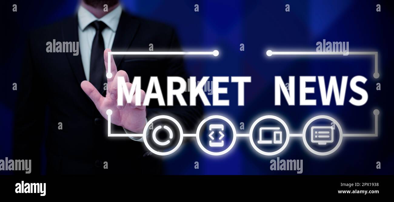 Hand writing sign Market News, Business showcase Commercial Notice ...