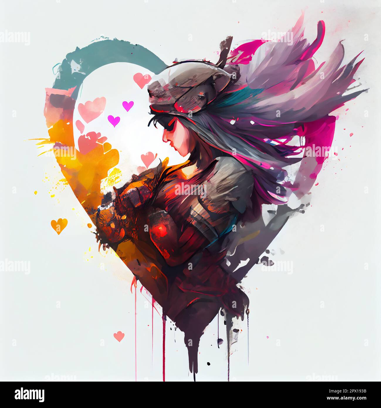 Anime girl in heart shape, illustration art design Stock Photo - Alamy