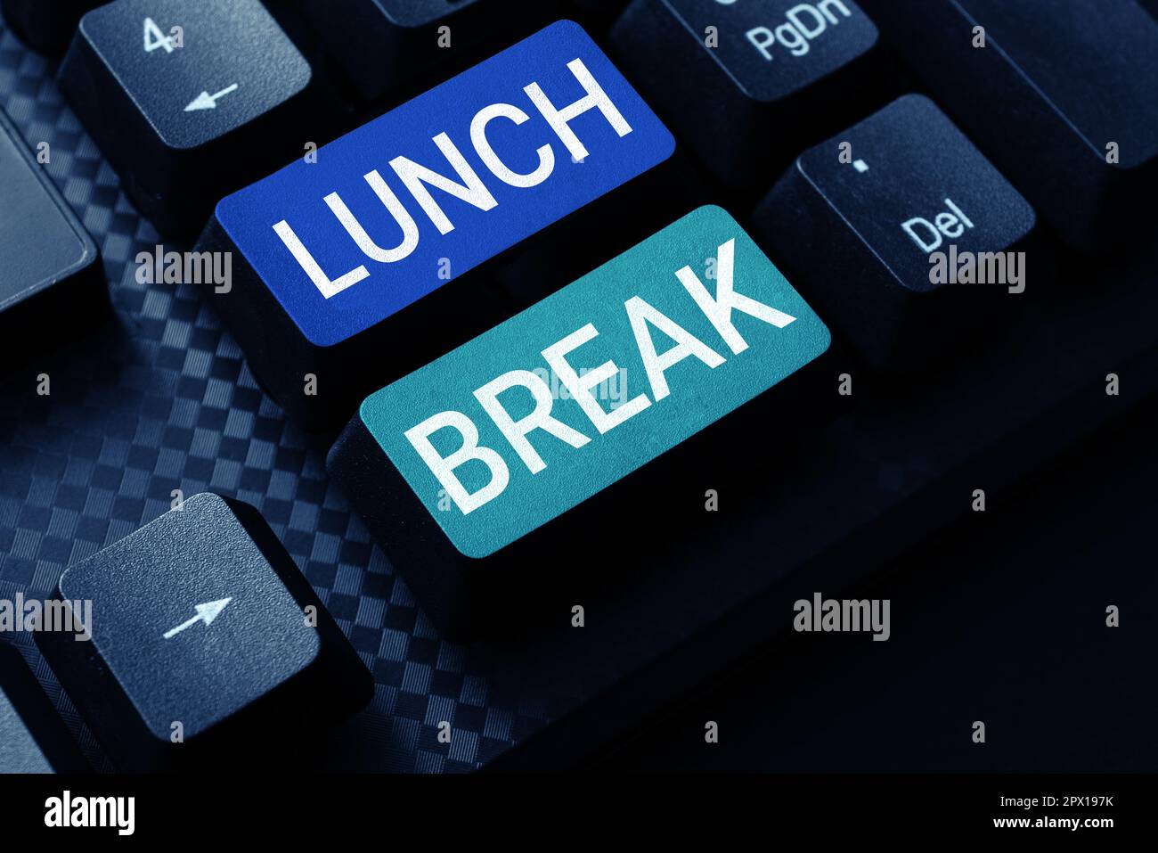 Hand writing sign Lunch Break, Word Written on time when a person stops ...