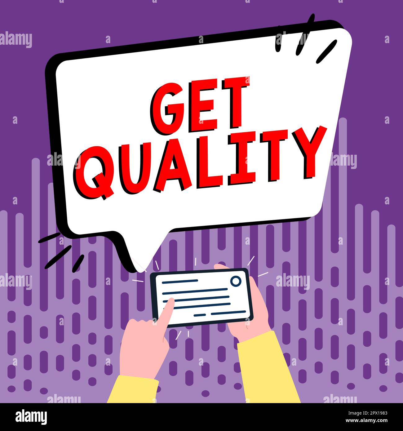 Text caption presenting Get Quality, Word Written on features and ...