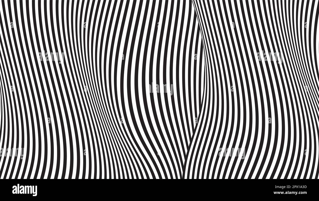 Optical illusion lines background. Abstract 3d black and white wave ...