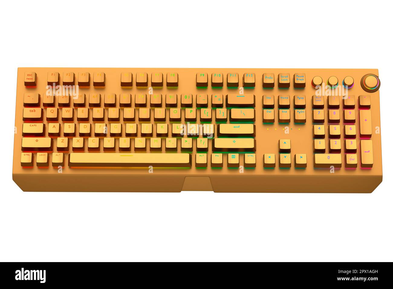 Realistic computer keyboard with golden chrome texture isolated on ...