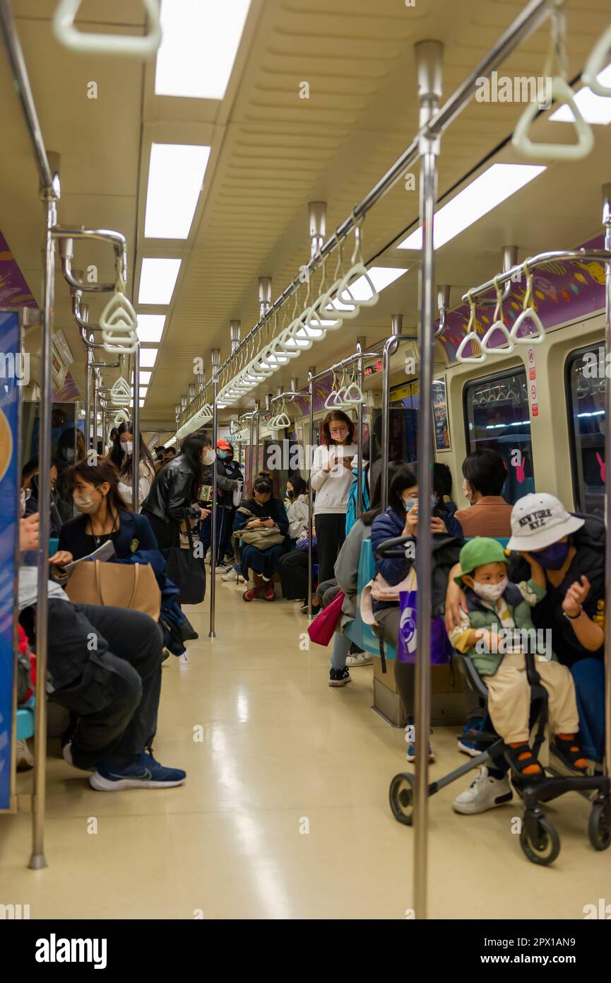 Inside a train on the Taipei MRT Stock Photo - Alamy