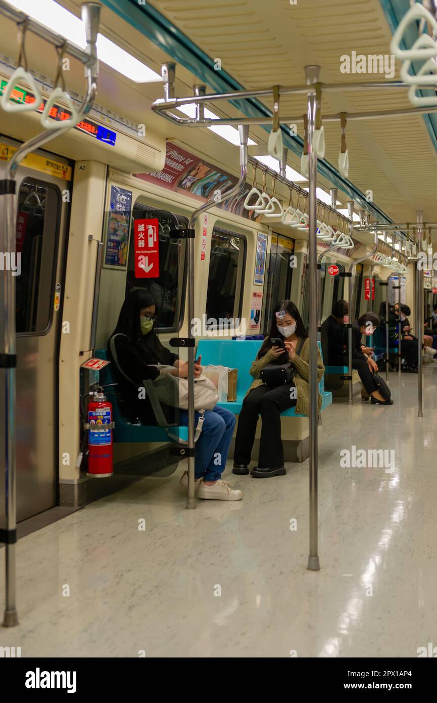 Inside a train on the Taipei MRT Stock Photo - Alamy