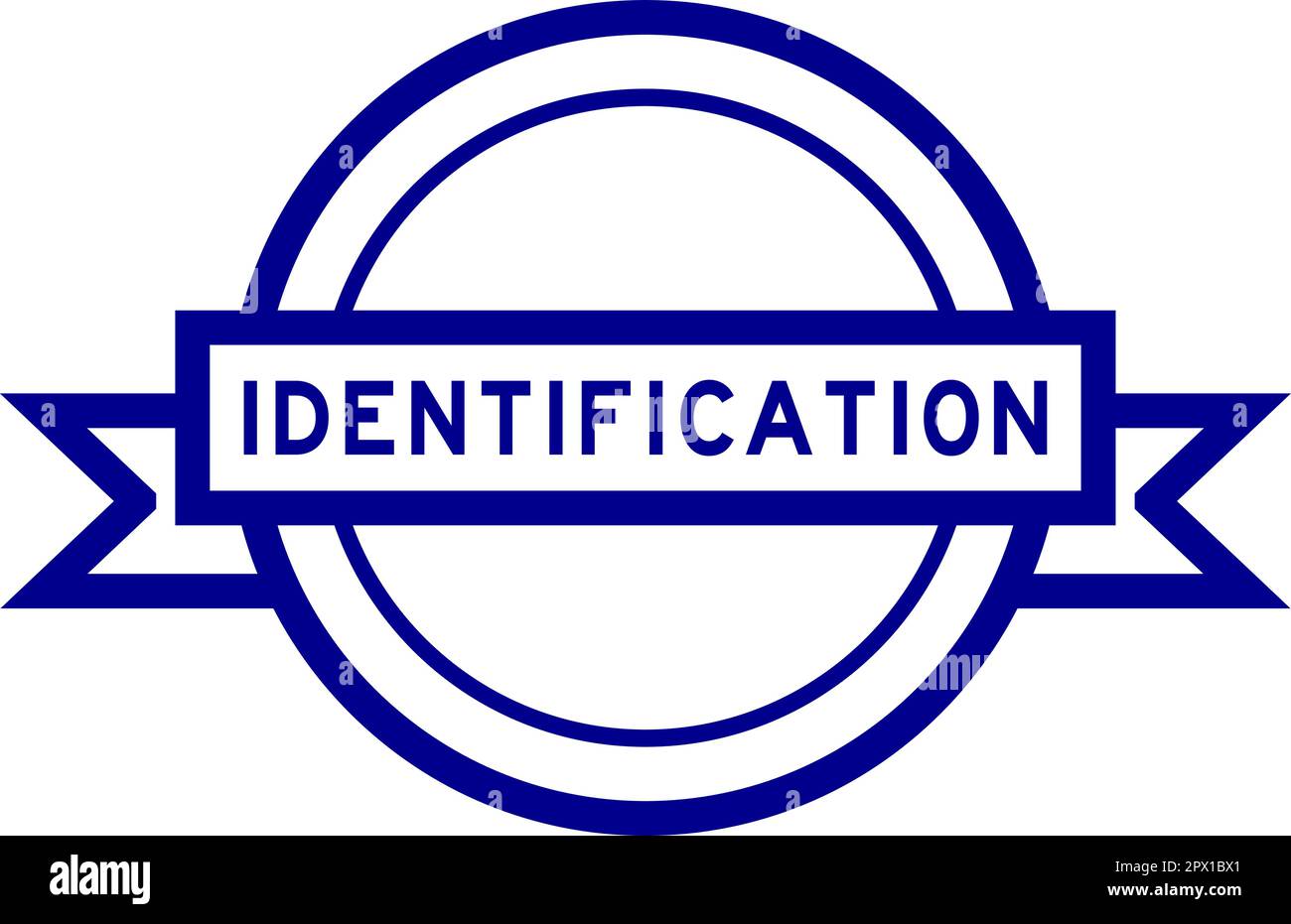 Vintage blue color round label banner with word identification on white ...