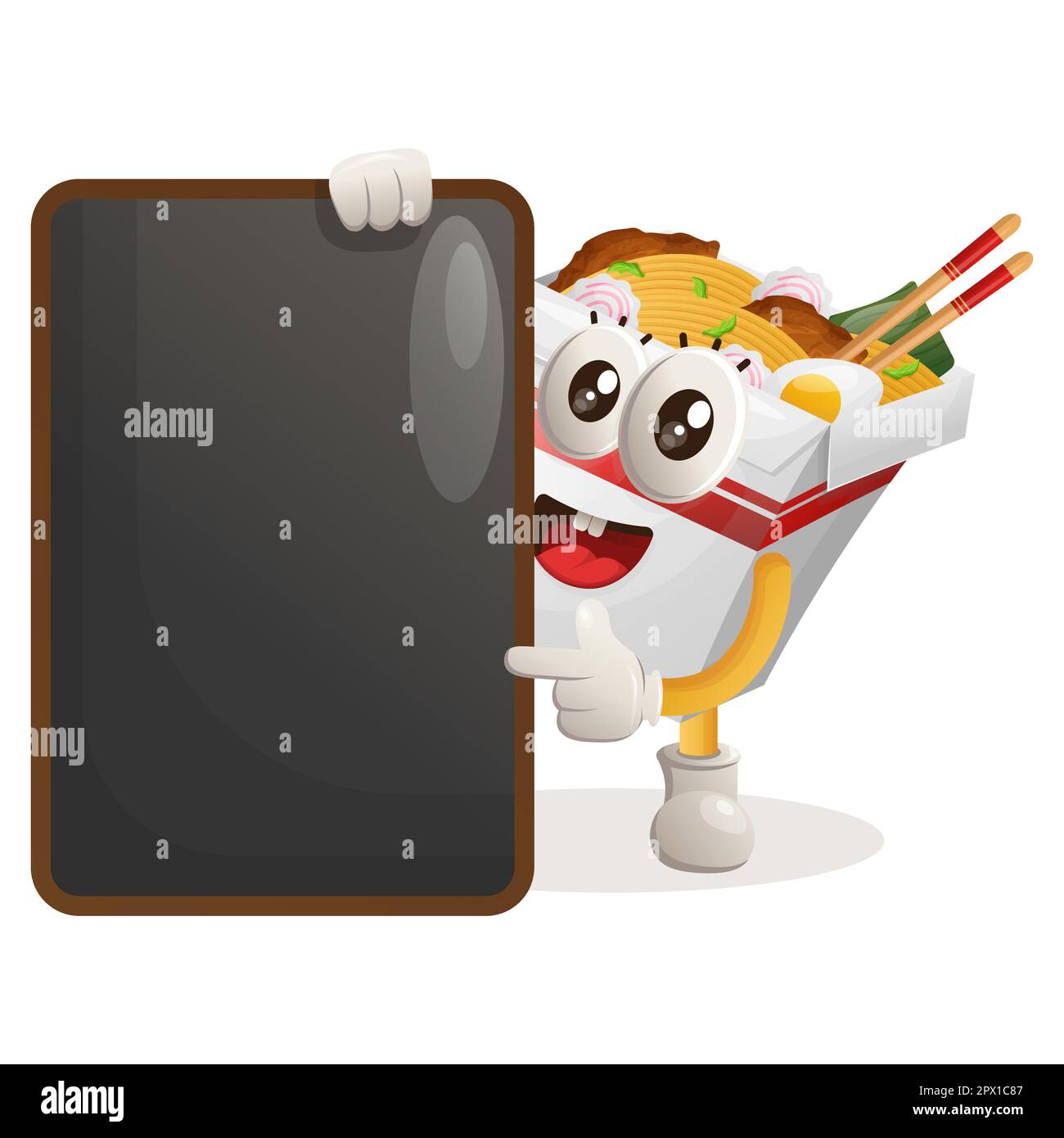 Cute ramen mascot holding menu black Board, menu board, sign board ...