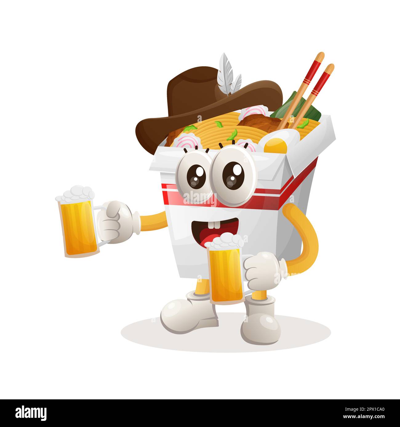 Cute ramen mascot celebrate oktoberfest with holding beer. Perfect for ...