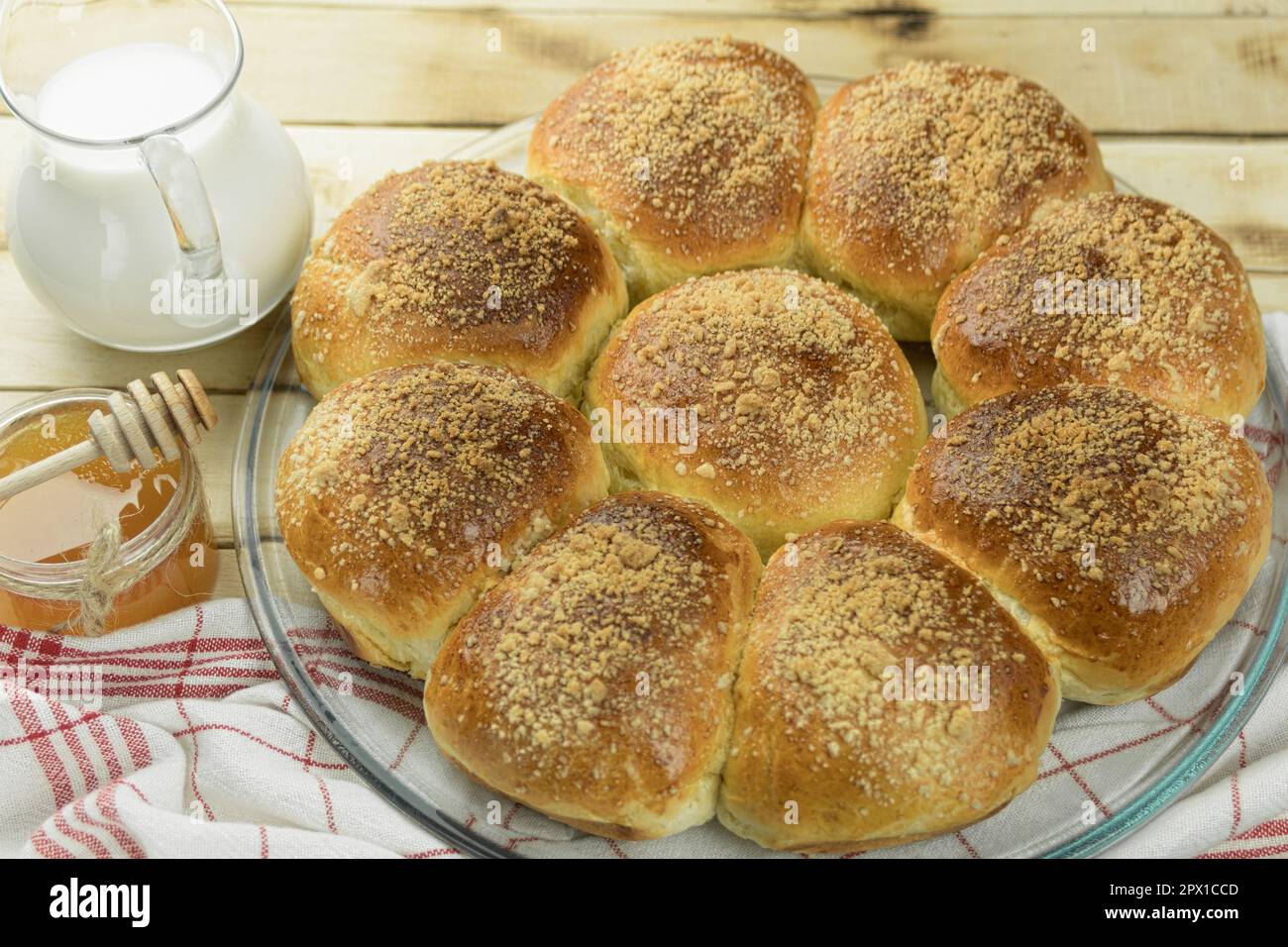 Hot and Fresh pastries from yeast dough. Lots of fresh buns, warm light ...
