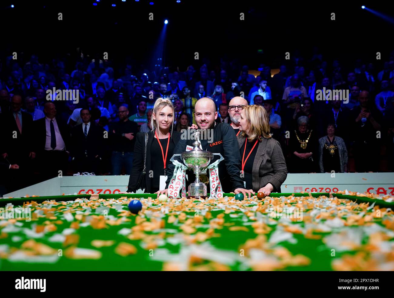 Luca Brecel celebrates with his family after beating Mark Selby to win ...