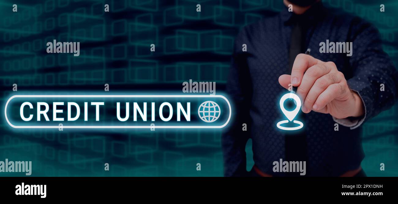 Sign displaying Credit Union, Word for cooperative association that ...