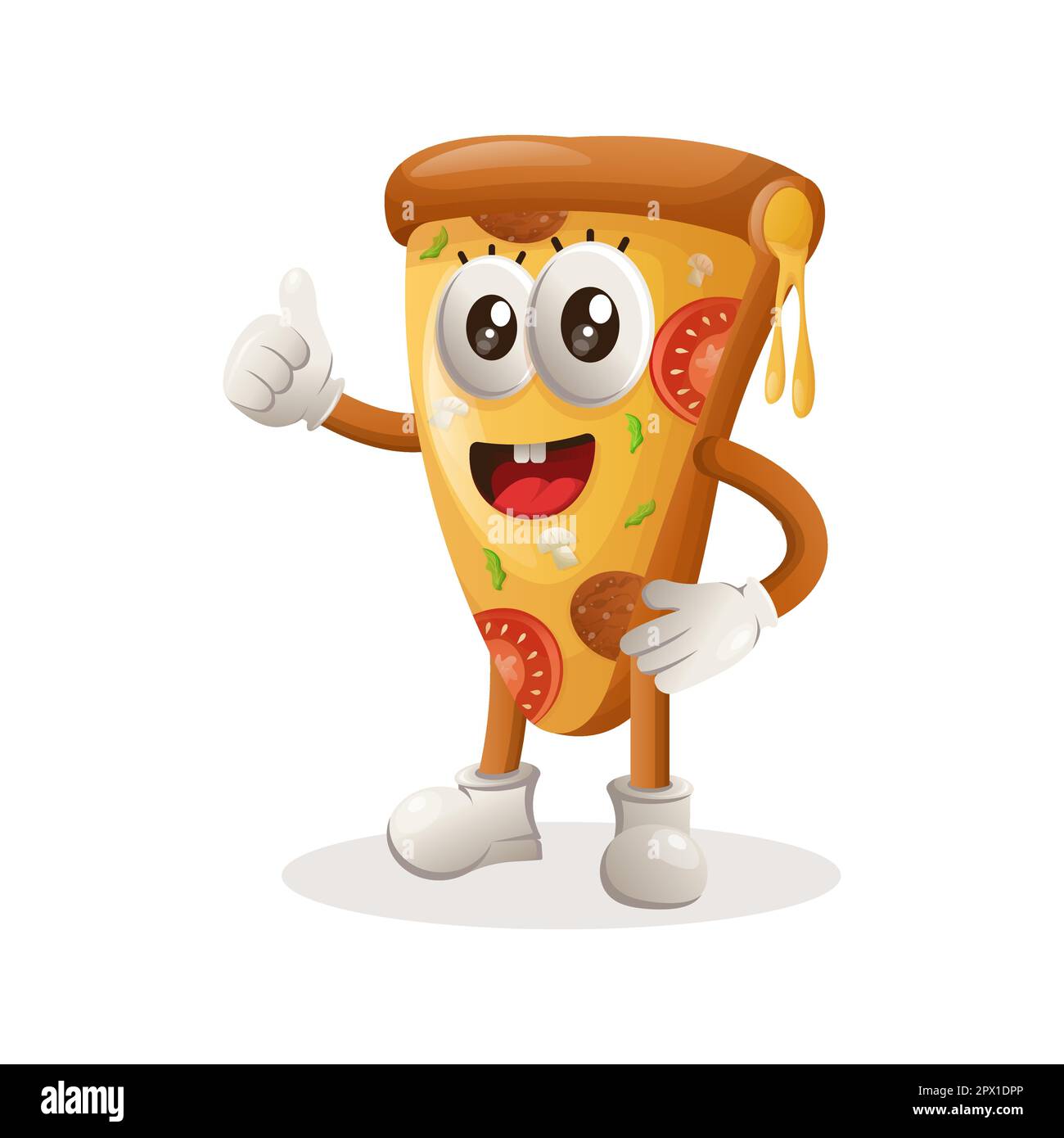 Cute pizza mascot thumbs up. Perfect for food store, small business or ...