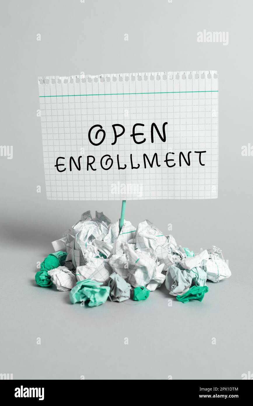 Text caption presenting Open Enrollment, Word Written on The yearly ...