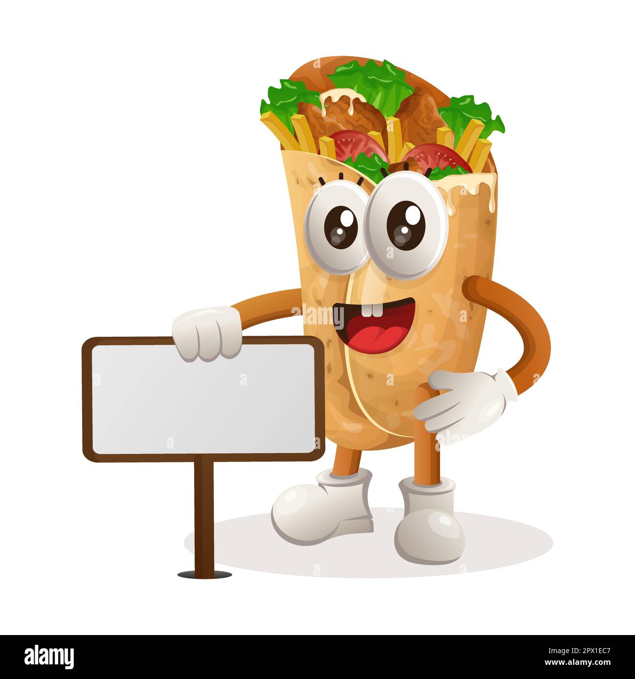 Cute burrito mascot standing next to a billboard. Perfect for food ...