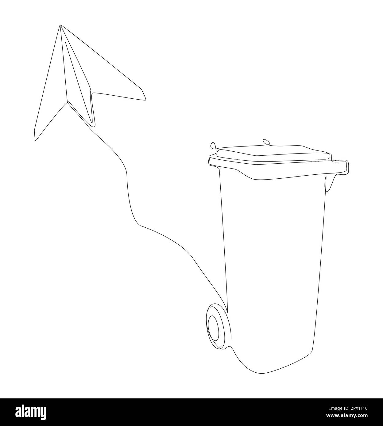 One continuous line of Paper Airplane with Garbage Bin. Thin Line ...