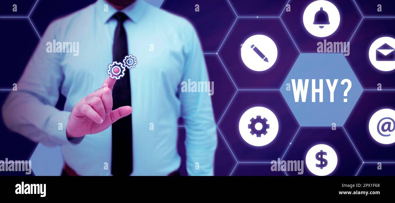 Hand writing sign Why, Concept meaning Asking for what reason and ...