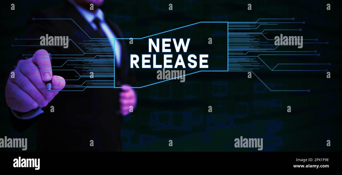 Conceptual display New Release, Business showcase announcing something ...