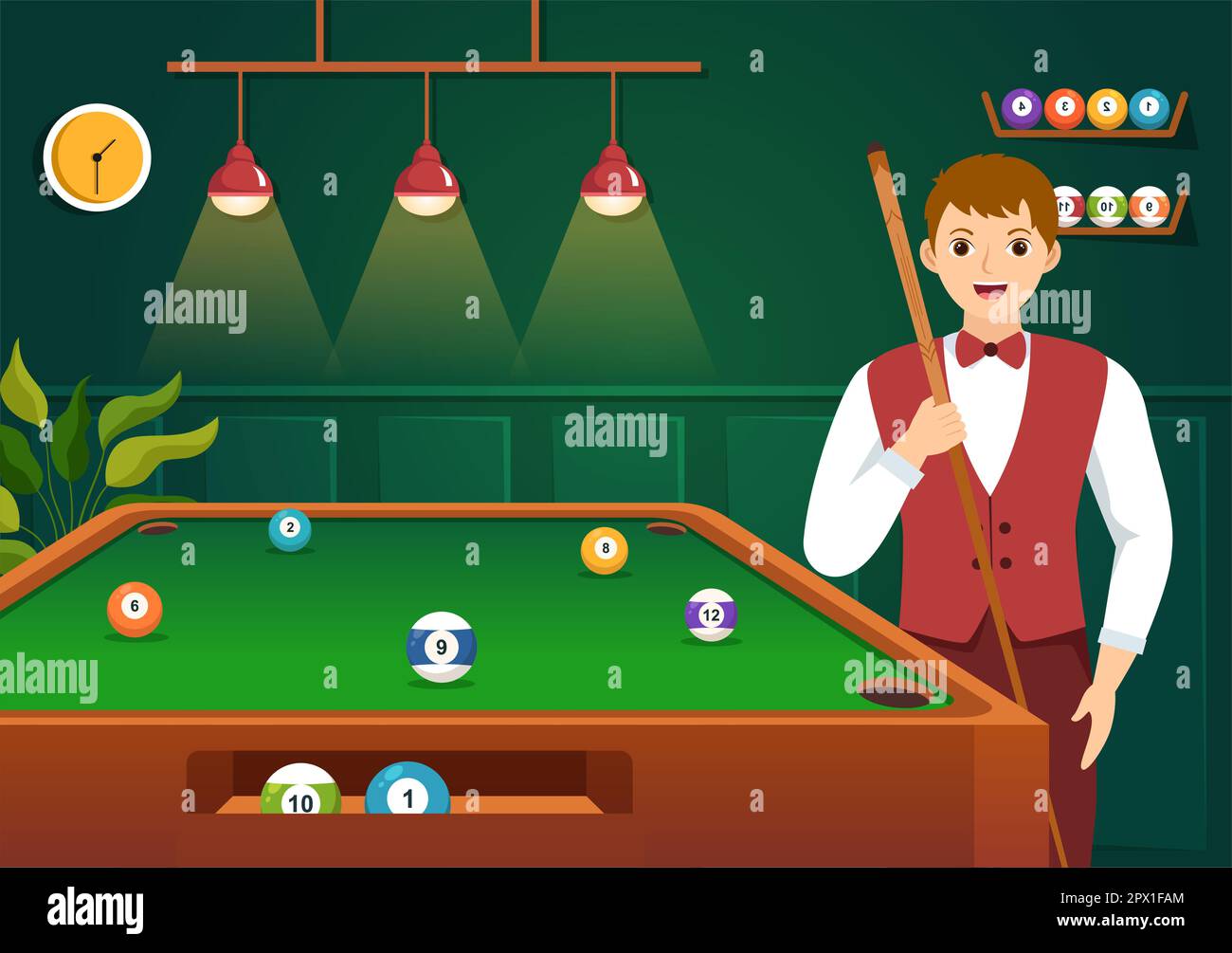 Billiards Game Illustration with Player Pool Room with Stick, Table and ...