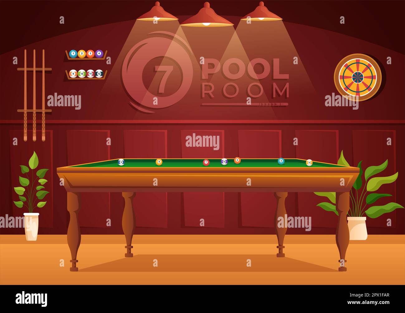 Billiards Game Illustration with Player Pool Room with Stick, Table and ...