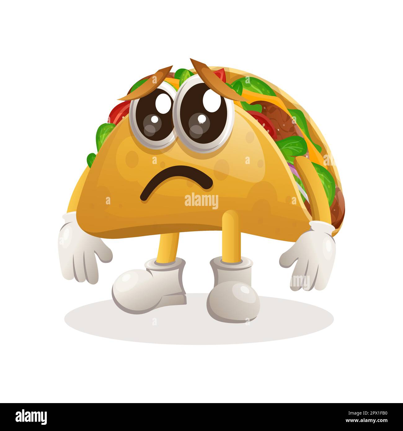 Cute taco mascot with sad expression. Perfect for food store, small ...
