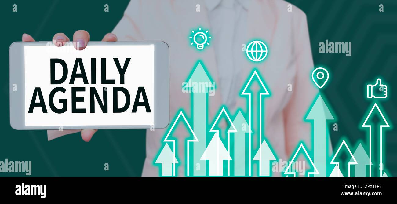 Conceptual caption Daily Agenda, Word for To do list of items be ...