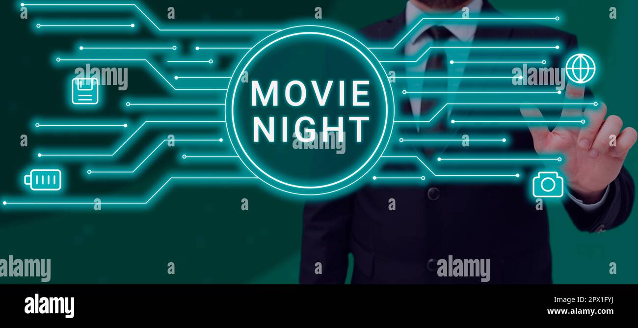 Hand writing sign Movie Night, Business idea Casual informal reunion to ...