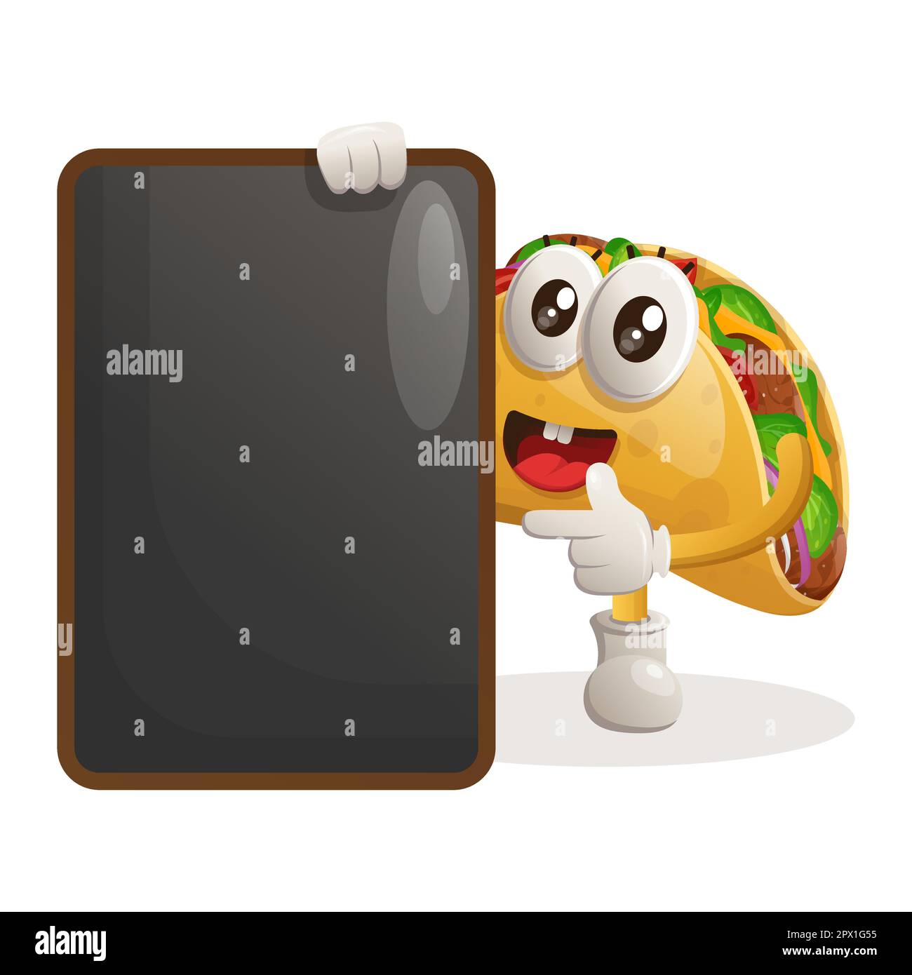 Cute taco mascot holding menu black Board, menu board, sign board ...