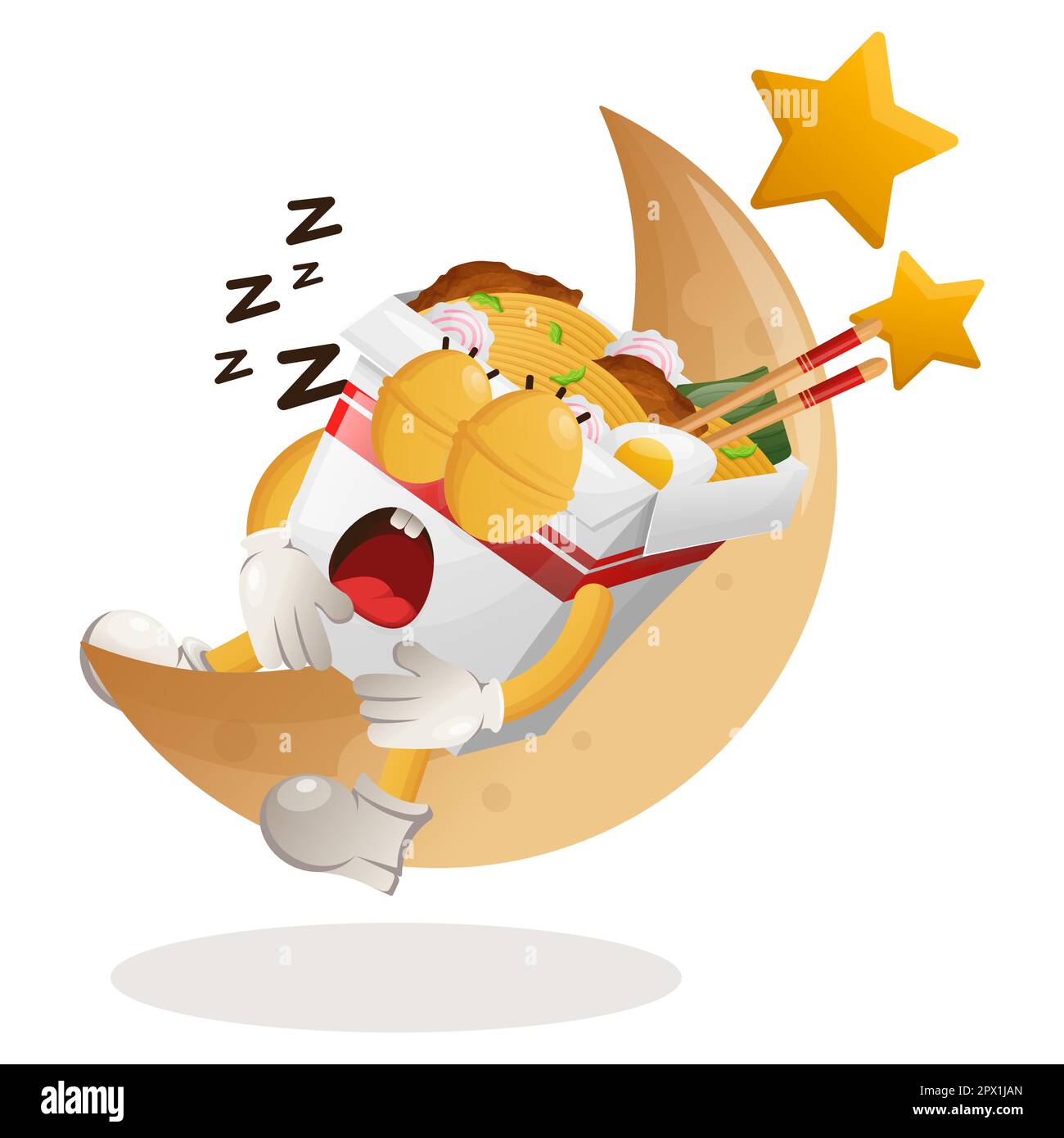 Cute ramen mascot sleeping, sleeping on the moon. Perfect for food ...