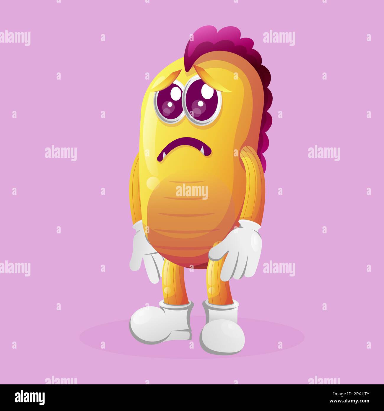 Cute yellow monster with sad expression. Perfect for kids, small ...