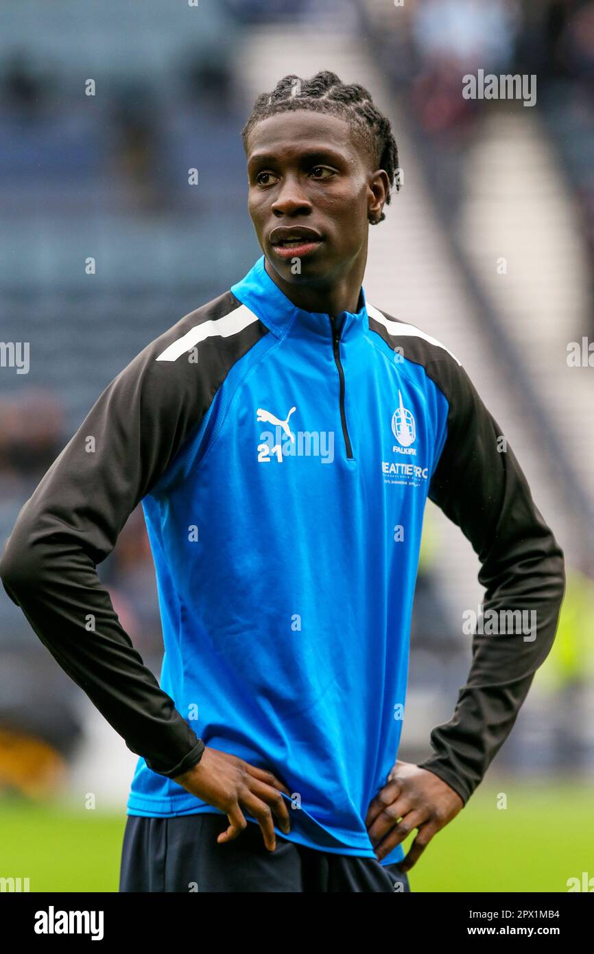 ola lawal, professional football player, with Falkirk FC, during a warm ...