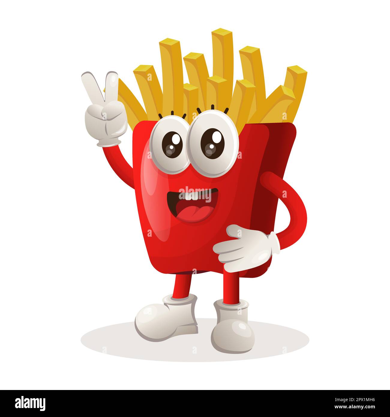 Cute french fries mascot with peace hand. Perfect for food store, small ...