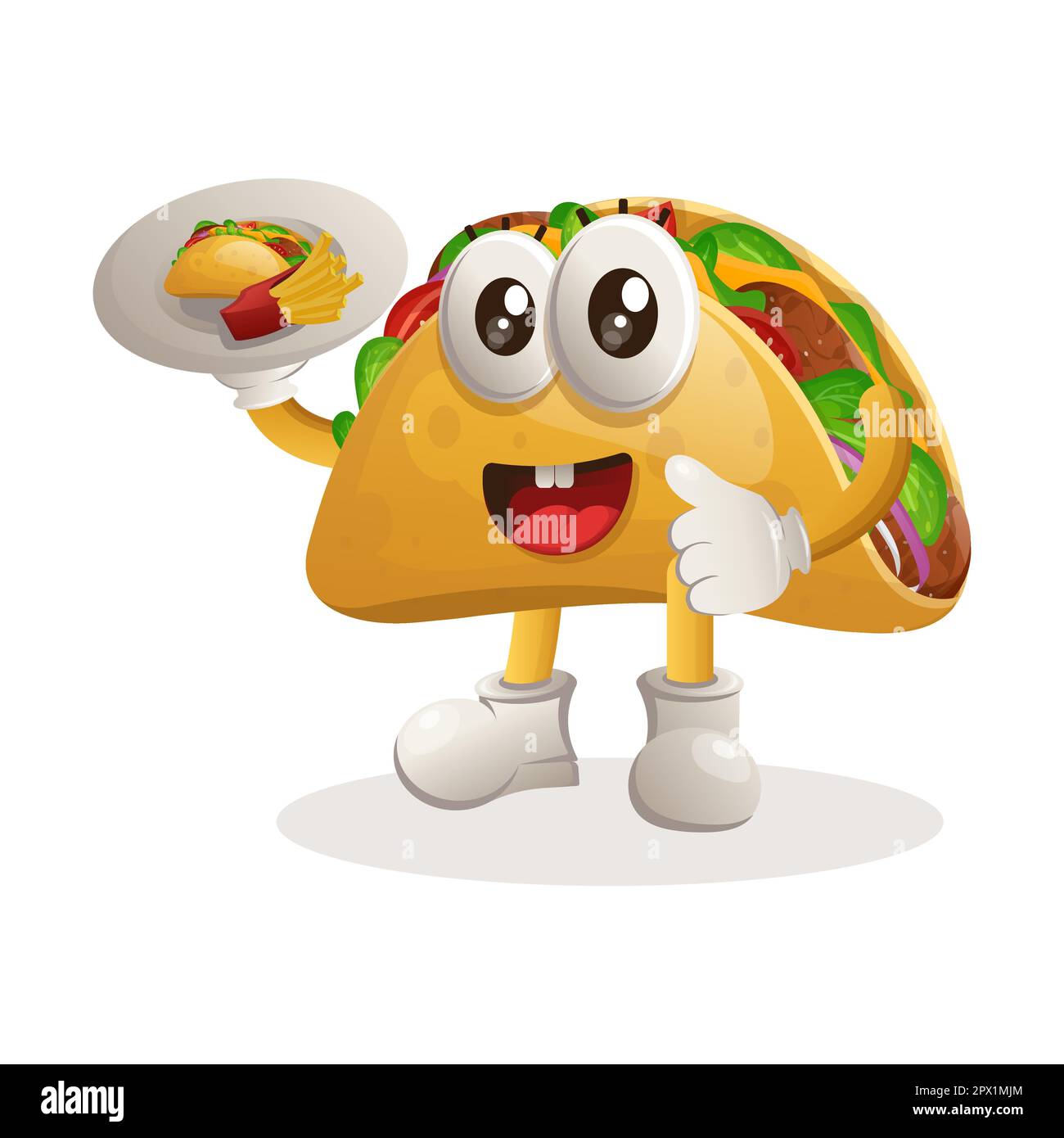 Cute taco mascot serving desserts, waiters. Perfect for food store ...