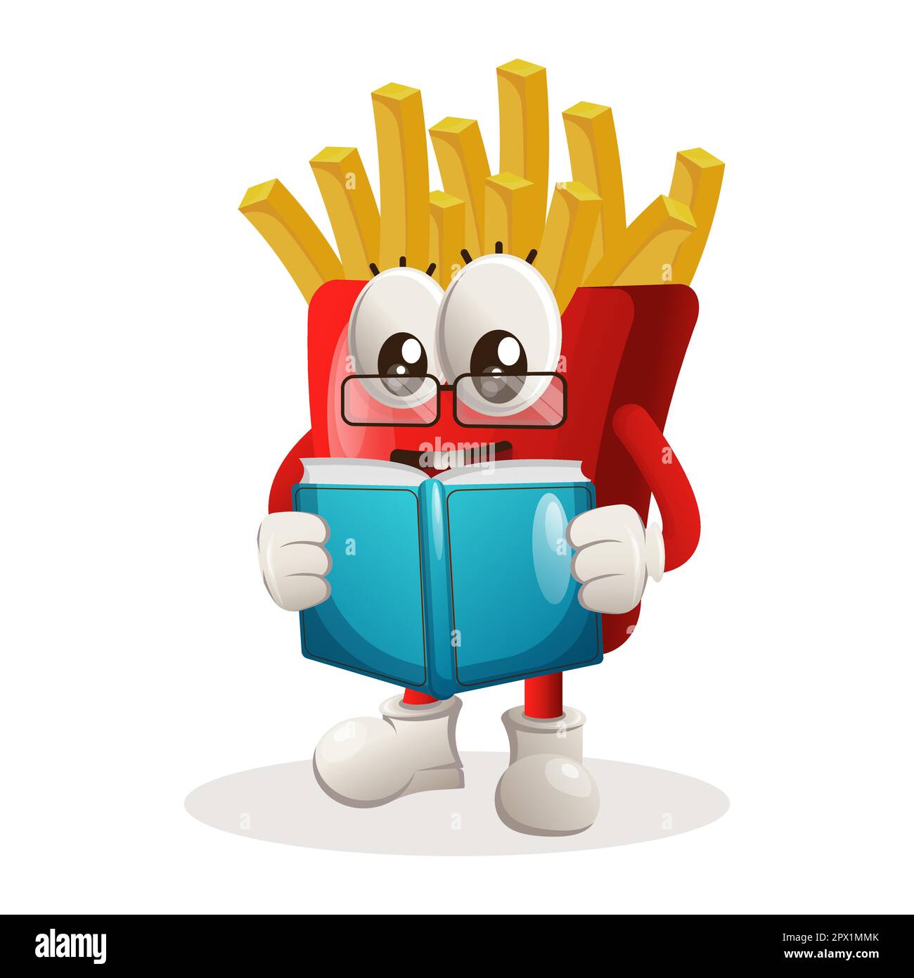 Cute french fries mascot reading a book. Perfect for food store, small ...