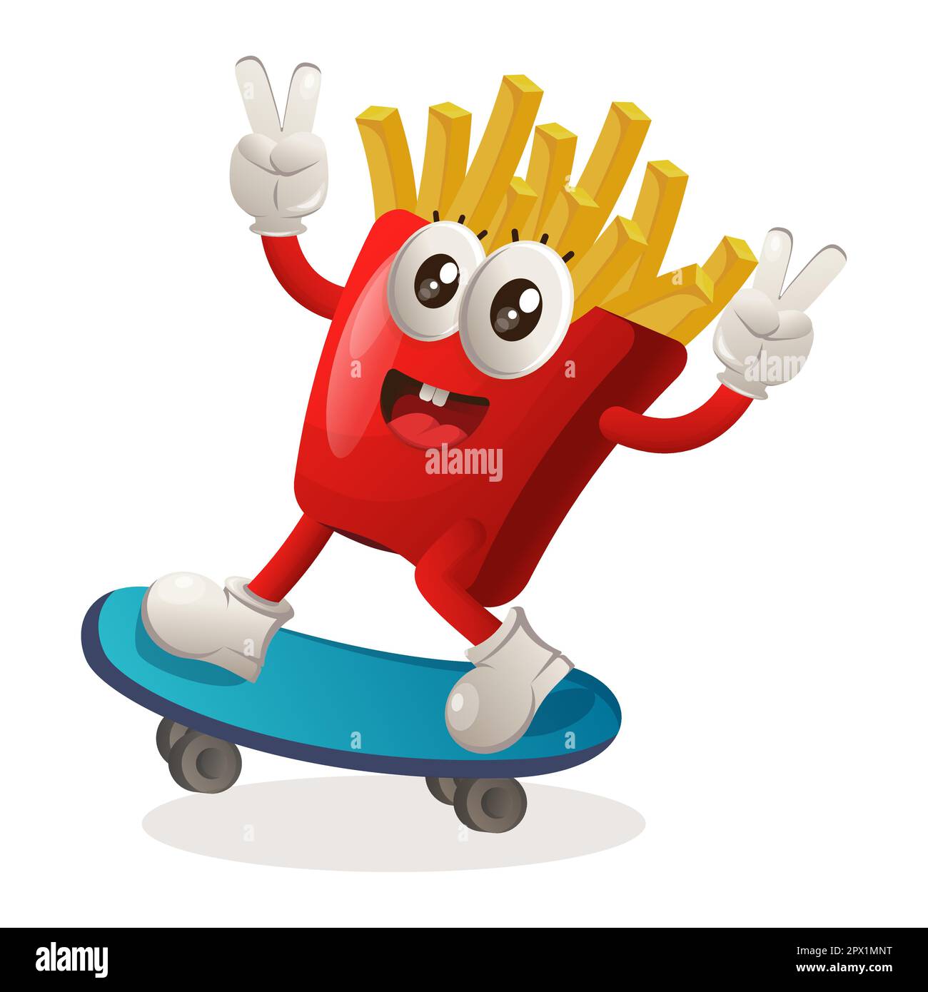 Cute french fries mascot playing skateboard, skateboarding. Perfect for ...