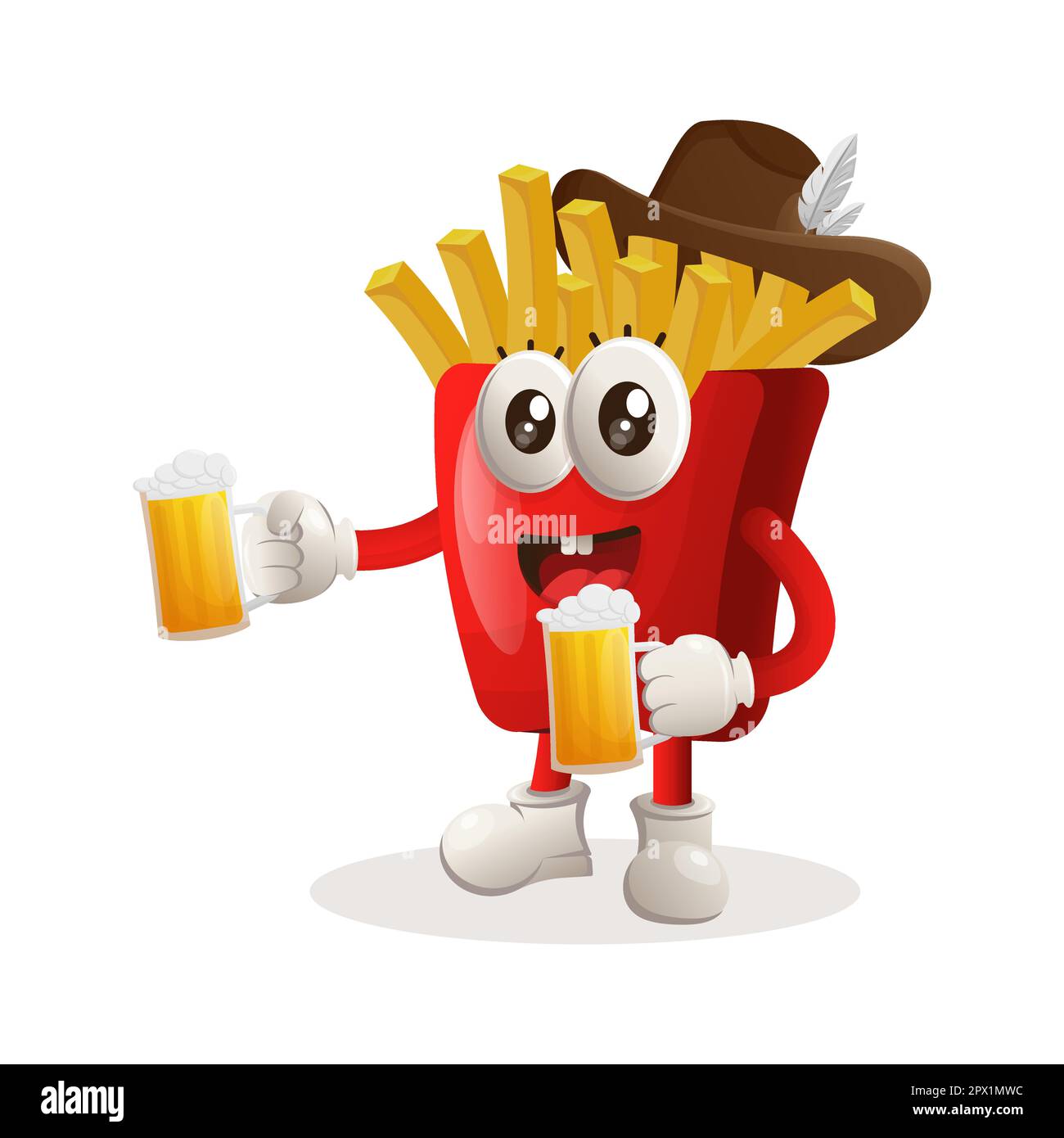 Cute french fries mascot celebrate oktoberfest with holding beer ...