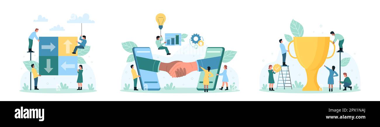 Cooperation, partnership set vector illustration. Cartoon handshake of ...