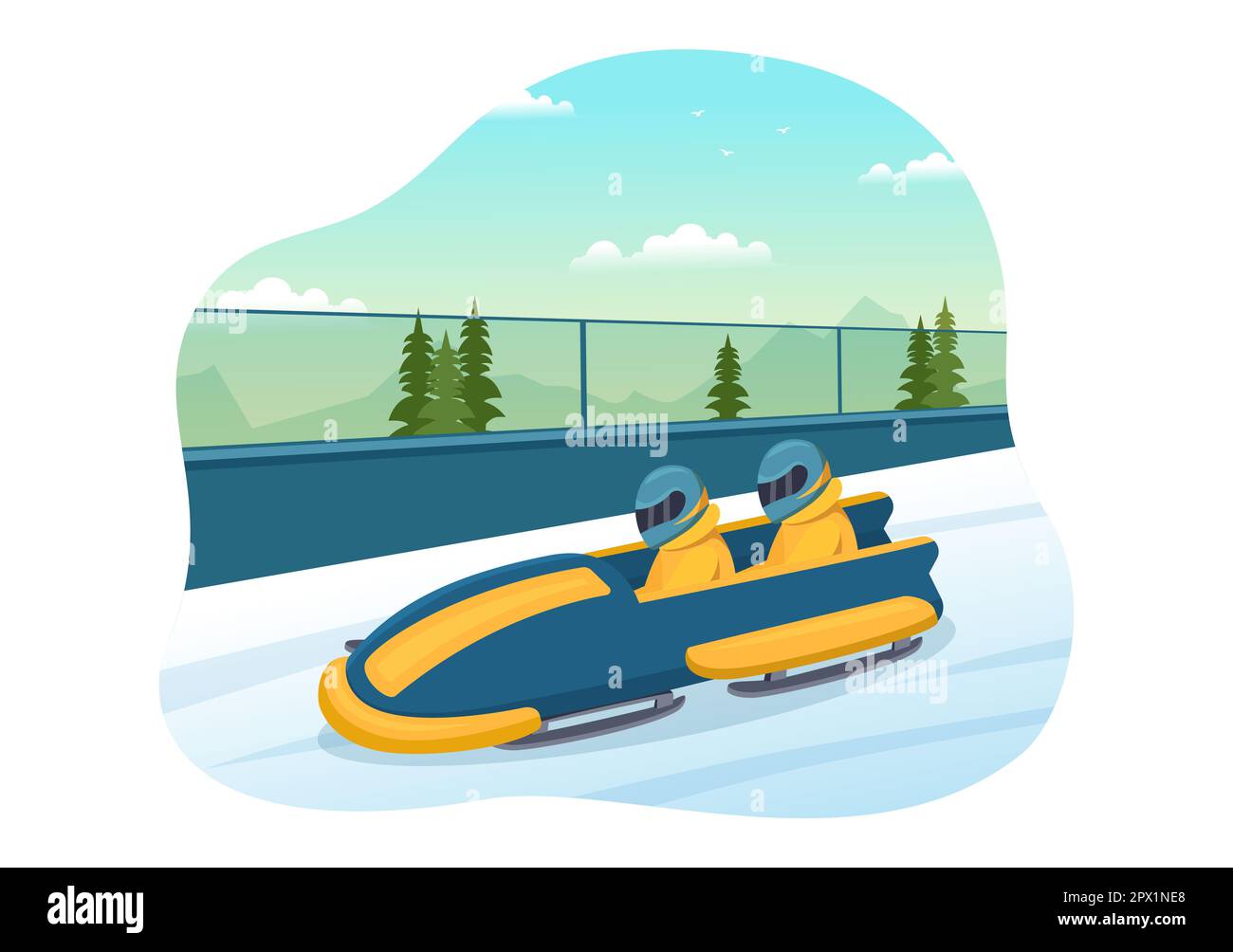 Athlete Riding Sled Bobsleigh Illustration with Snow, Ice and Bobsled ...