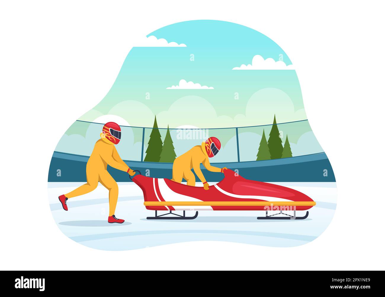 Athlete Riding Sled Bobsleigh Illustration with Snow, Ice and Bobsled ...