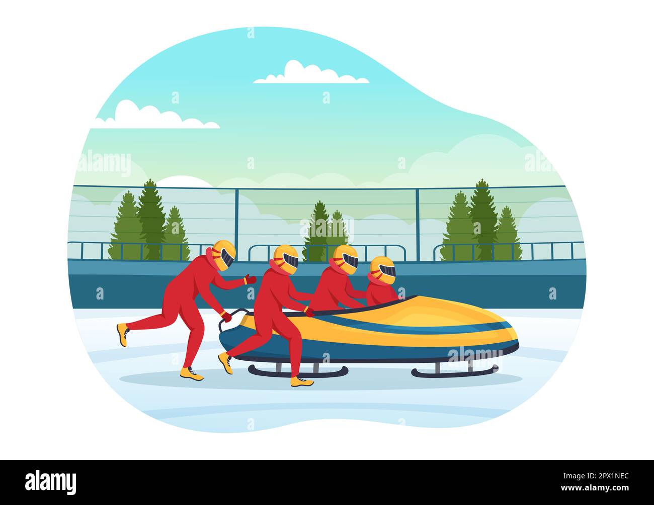 Athlete Riding Sled Bobsleigh Illustration with Snow, Ice and Bobsled ...