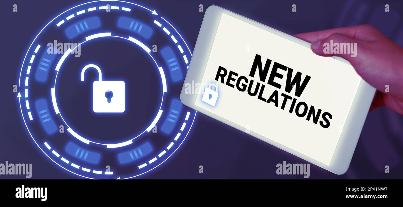 Text sign showing New Regulations, Business approach Regulation ...