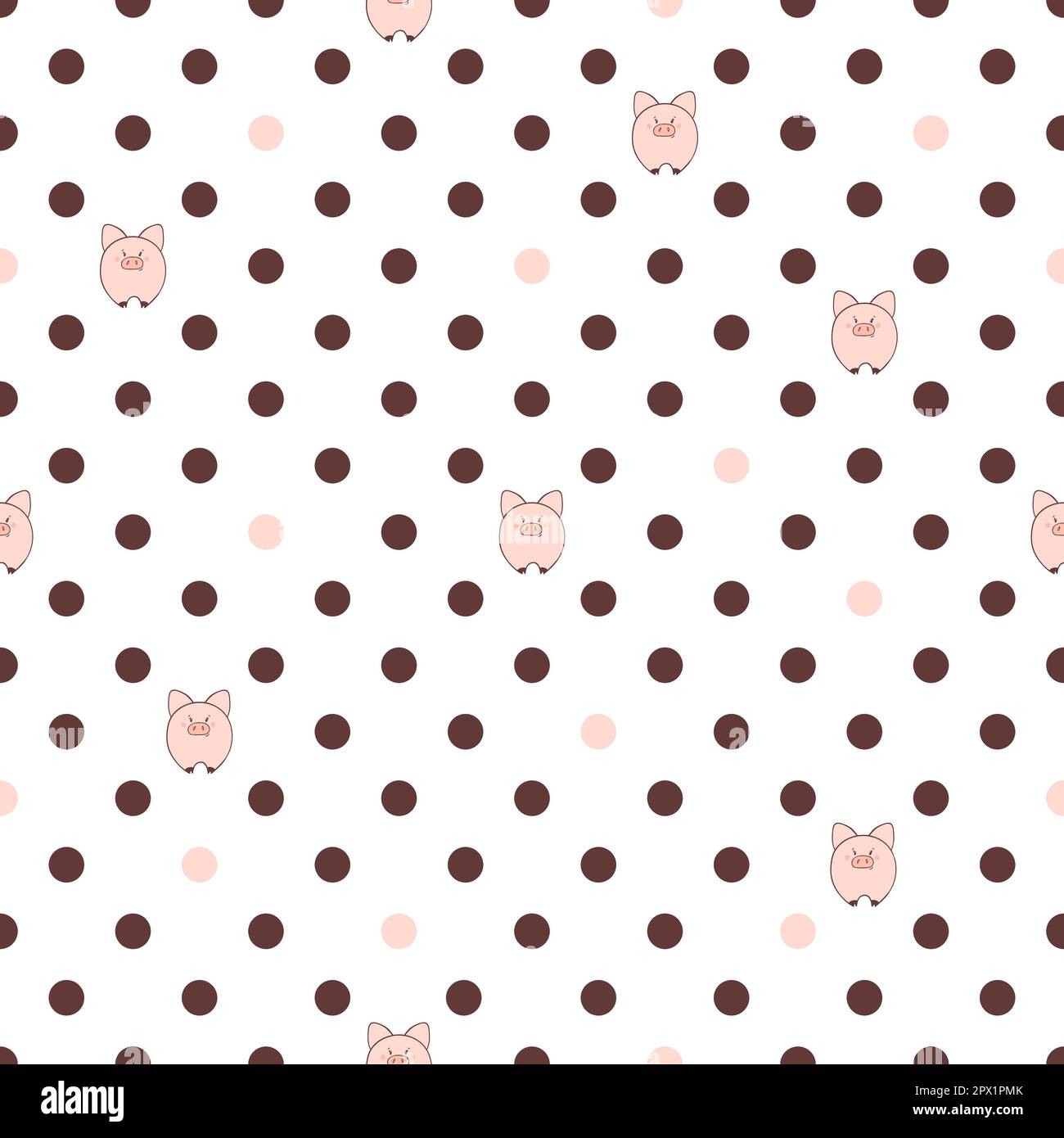 Polka dot pattern with cute cartoon pigs. Vector seamless background ...
