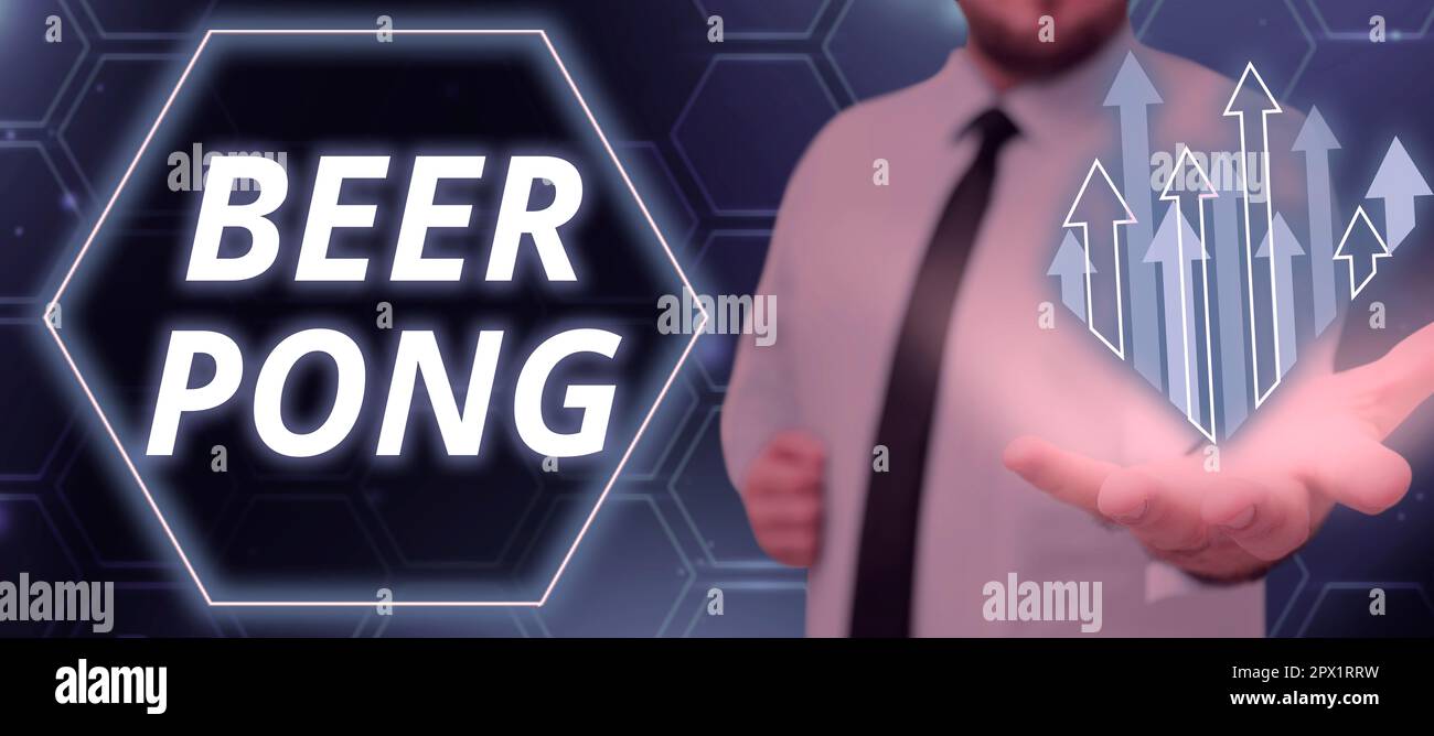 Sign displaying Beer Pong, Business overview a game with a set of beer ...